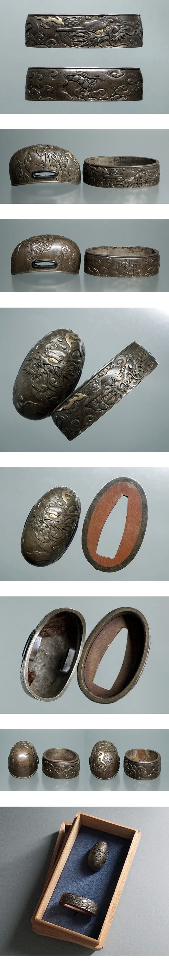 【樂淘letao】日本代購代標第一品牌－優品 岩間派 無銘縁頭 大振り42.8mm縁「雲龍図」四分一地 金色絵 精緻細密彫 江戸期日本刀剣刀装小道具 刀剣外装拵